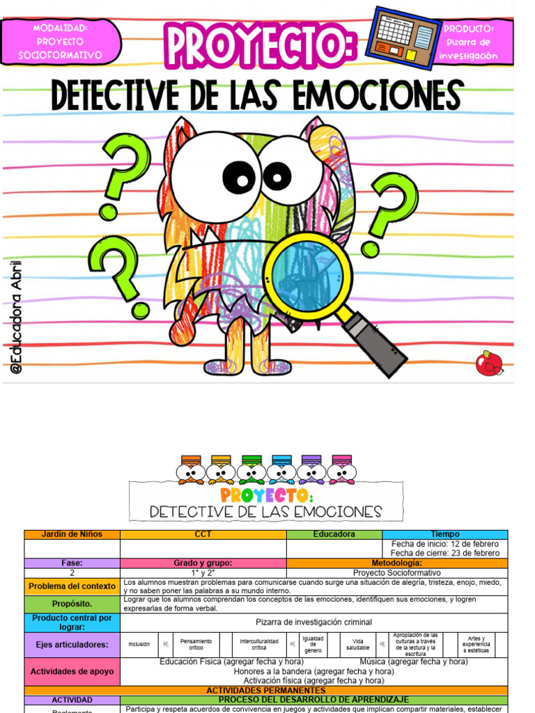 Proyecto 2. DETECTIVE DE LAS EMOCIONES SEMANA 2 DE FEBRERO | PDF ...