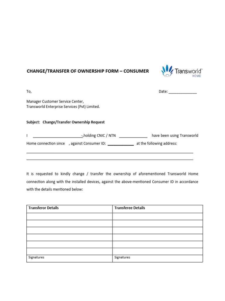 Ownership Change Form | PDF