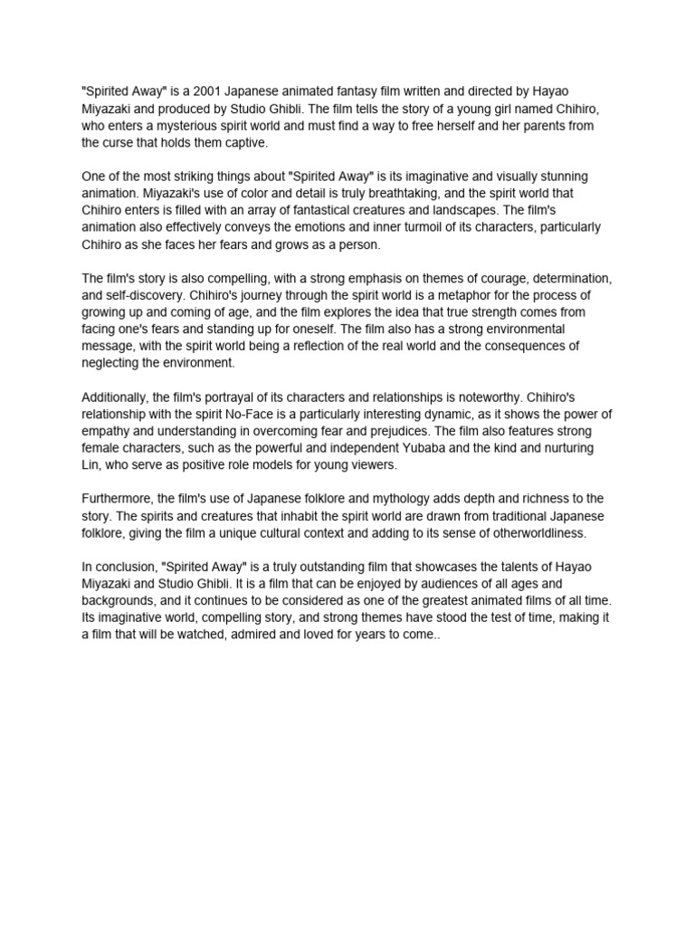 Spirited Away - Film Review - Andi | PDF