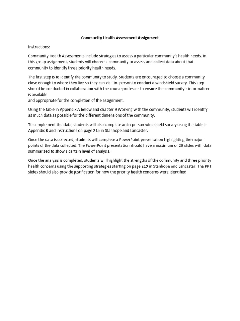 Community Health Assessment Instructions and Rubric | PDF | Microsoft ...