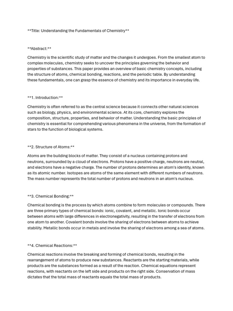 Understanding The Fundamentals of Chemistry | PDF