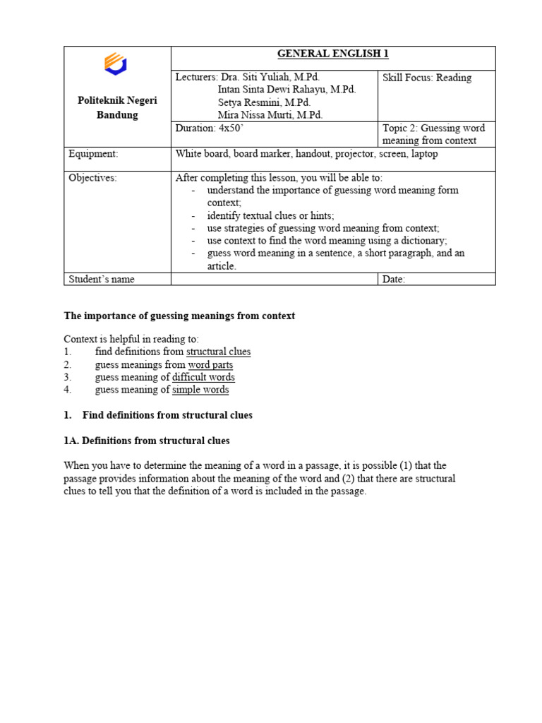 Topic 2 - Guessing Meaning From Context | PDF | Reinforcement | Word