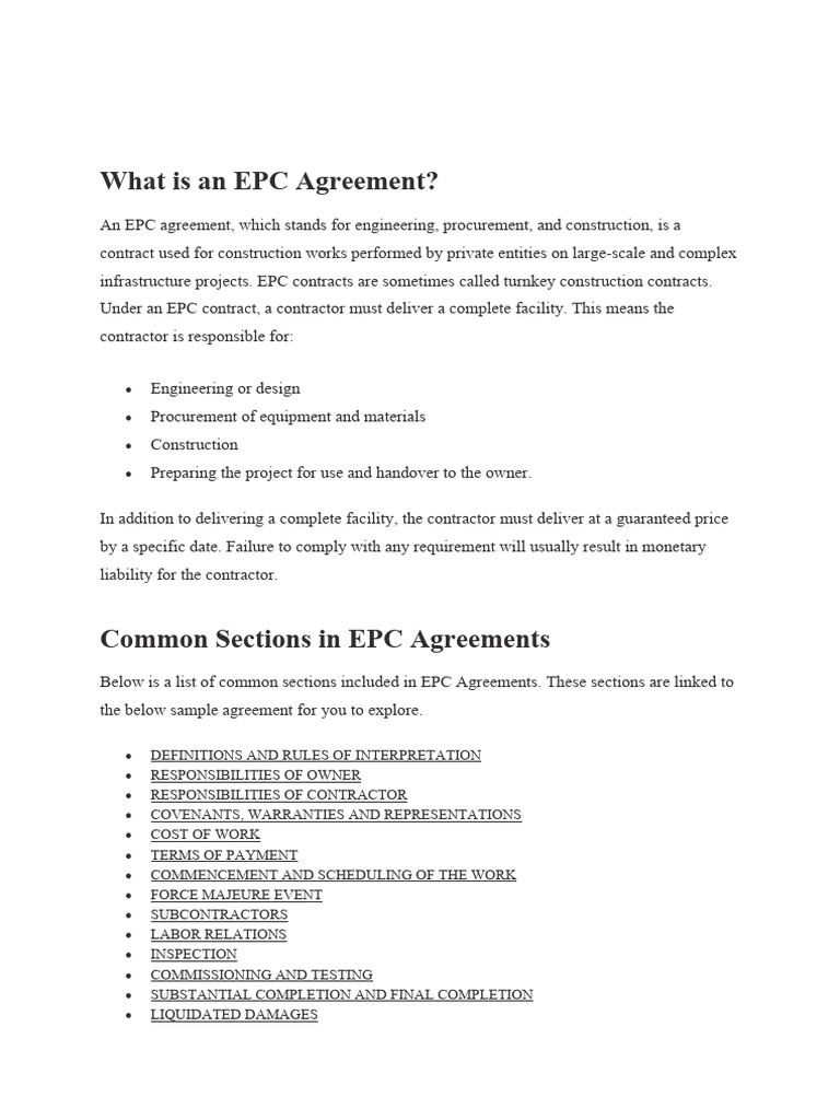 EPC Agreement | PDF | Liquidated Damages | General Contractor