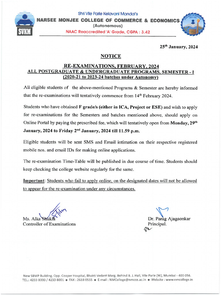 Notice For B.com and SFC Sem I Re-Exam | PDF