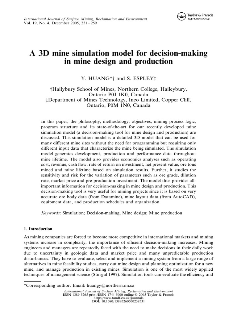 A 3D mine simulation model for decision-making in mine design and production | PDF | Simulation ...