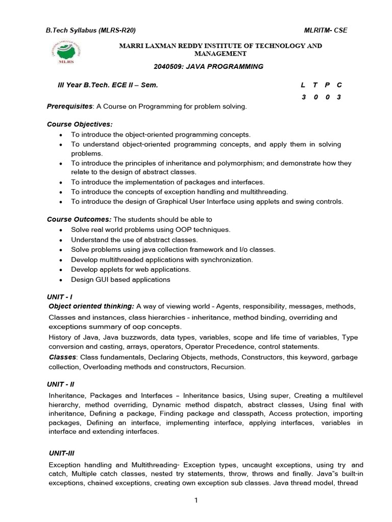 R20 Syllabus IT | PDF | Java Virtual Machine | Method (Computer Programming)