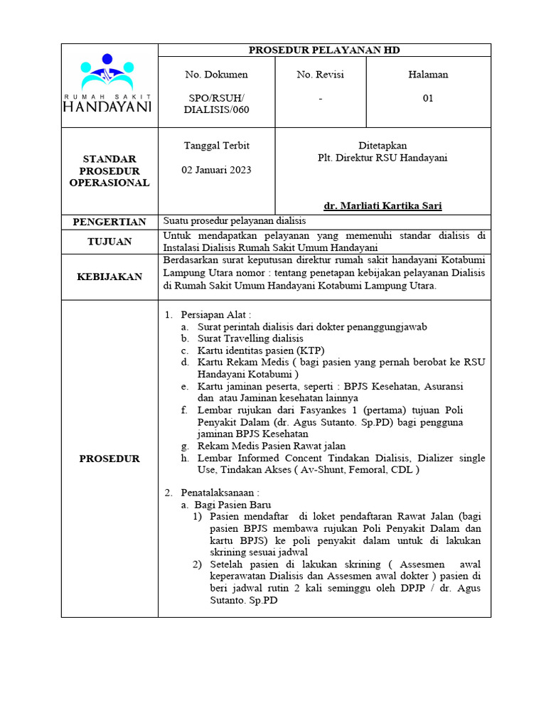 Spo Pelayanan HD | PDF