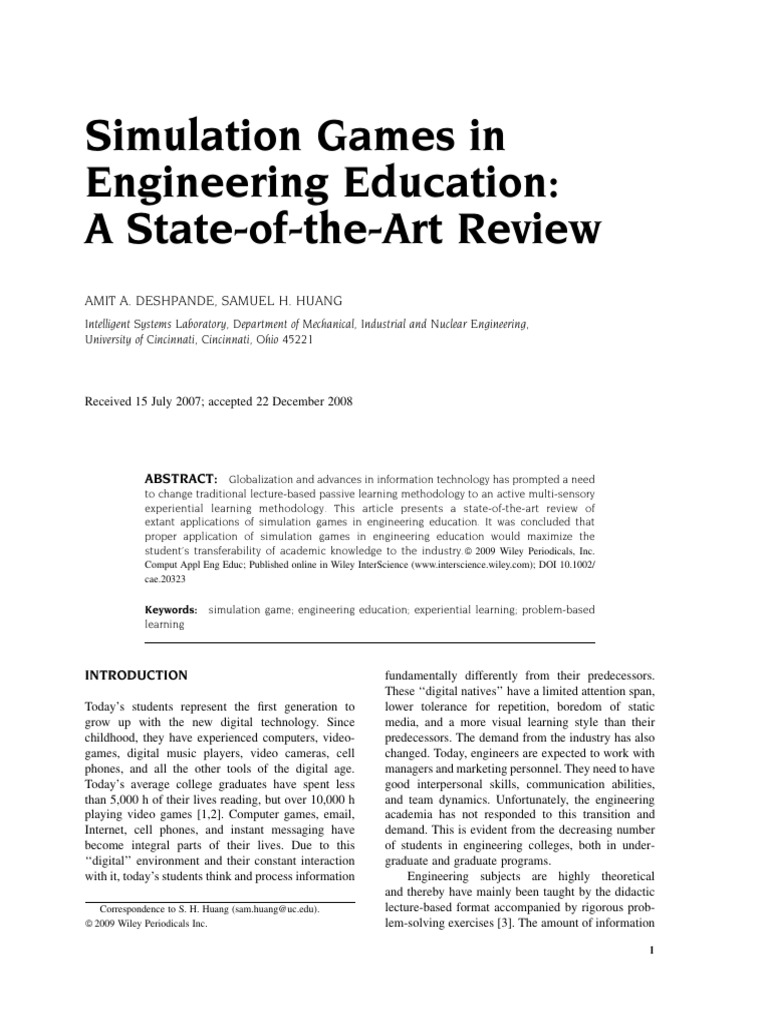 Simulation Games in Engineering EducationA State-of-the-Art Review ...