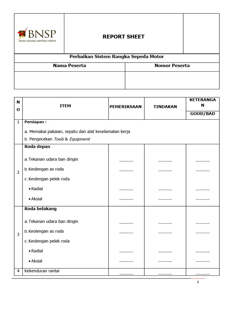 Reporsheet Kluster 4 Rangka | PDF | Teknologi & Rekayasa
