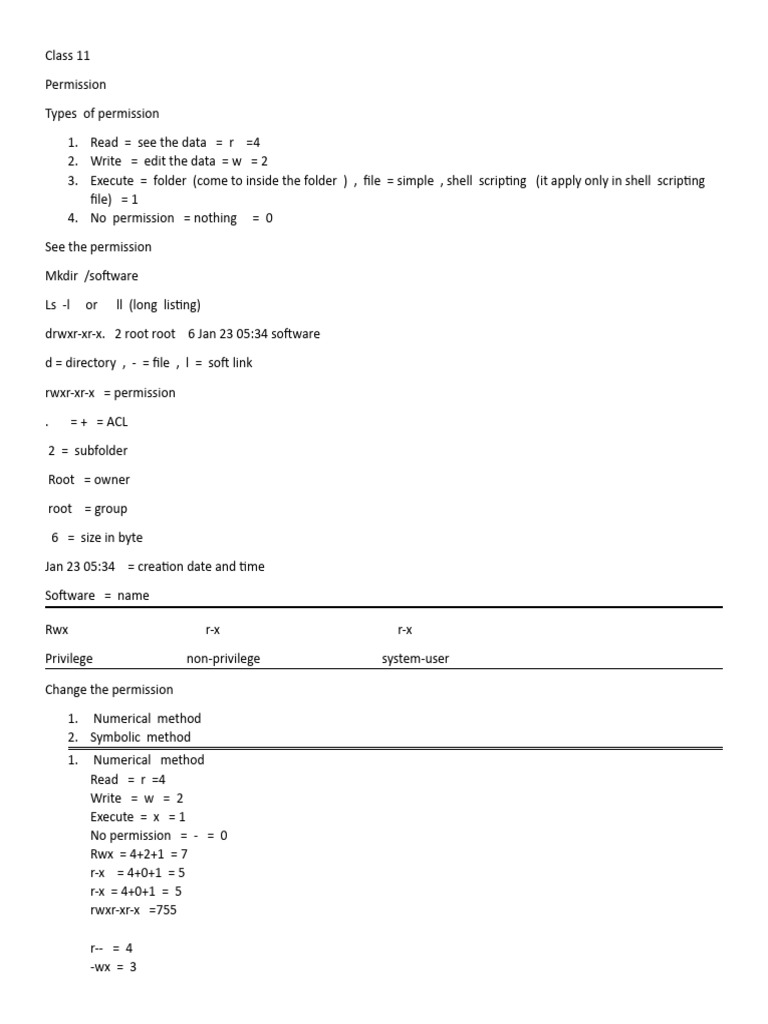 Class 11 Permission and Special Permission | PDF | Computer File | Directory (Computing)