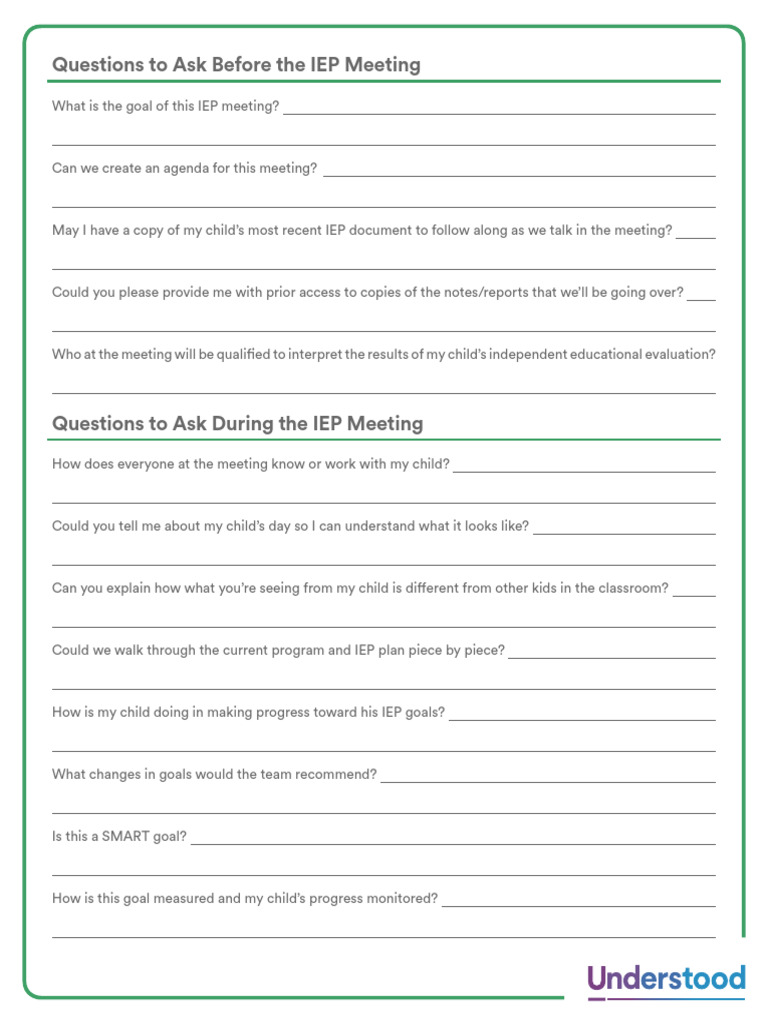 Essential IEP Meeting Questions Guide | PDF | Individualized Education ...