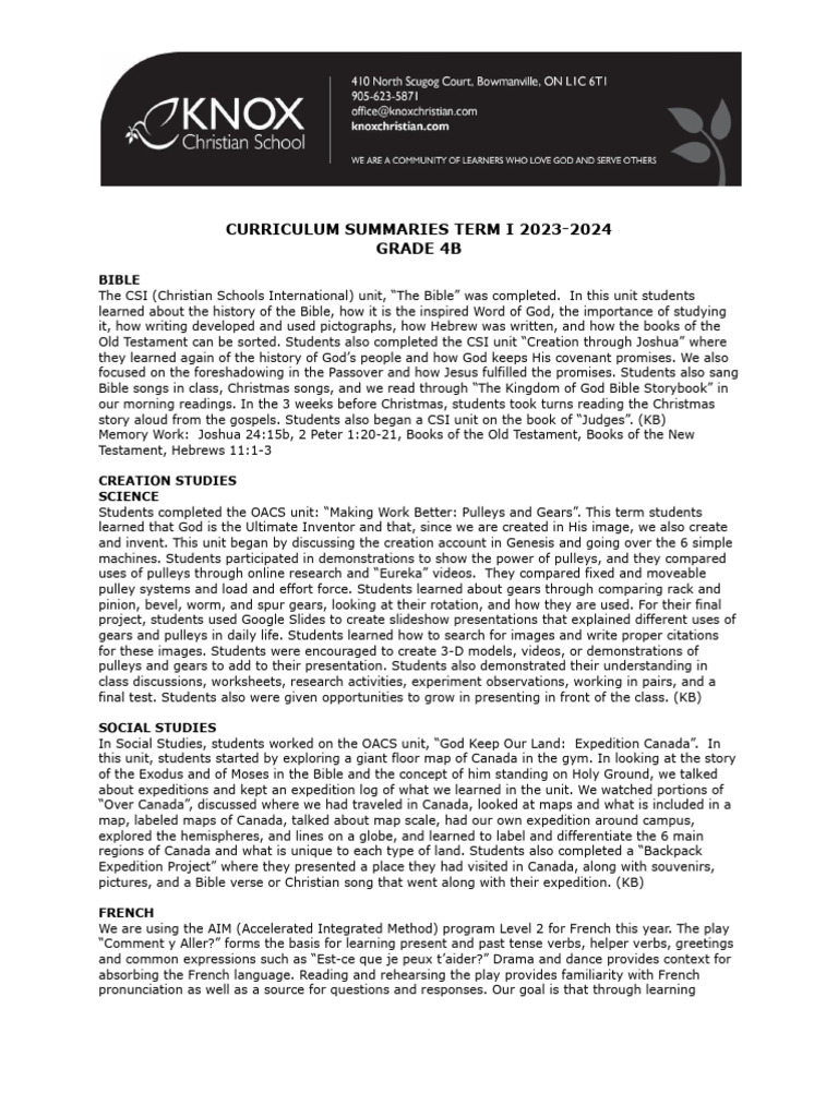 Grade 4B Curriculum Summary Term 1 | PDF | Bible | The Nutcracker