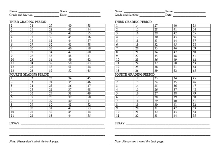 Answer Sheet Summative Test For Third and Fourth Grading | PDF ...