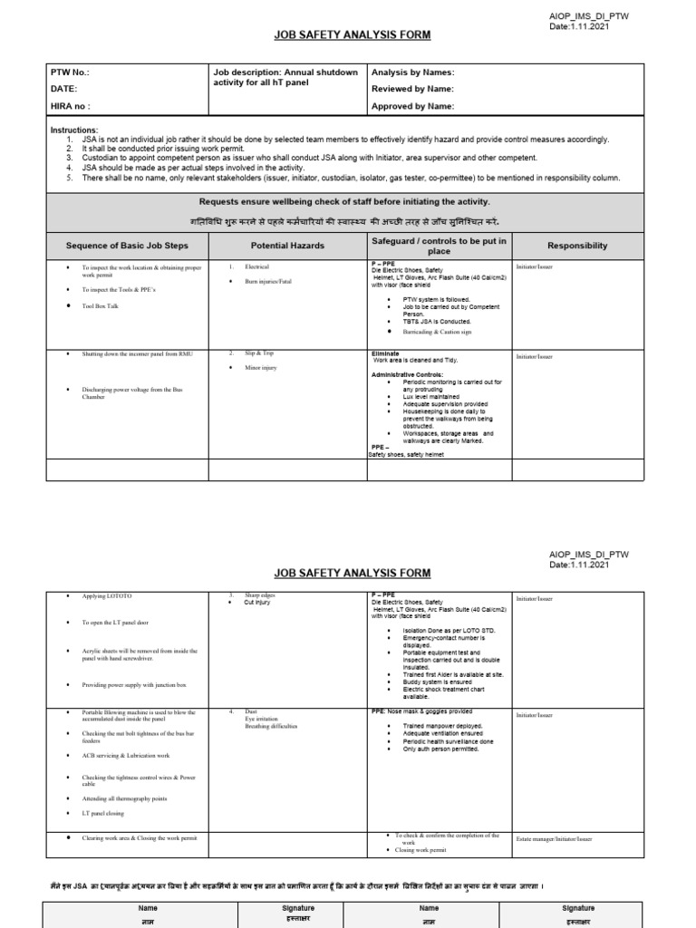 Annual Pre Shutdown JSA | PDF | Personal Protective Equipment ...