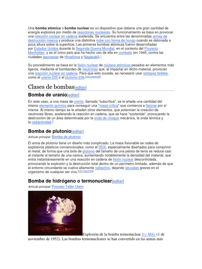 Funcionamiento y tipos de bombas atómicas | PDF | Armas nucleares ...