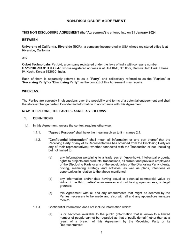Mutual NDA - University of California, Riverside (UCR) | PDF | Non ...