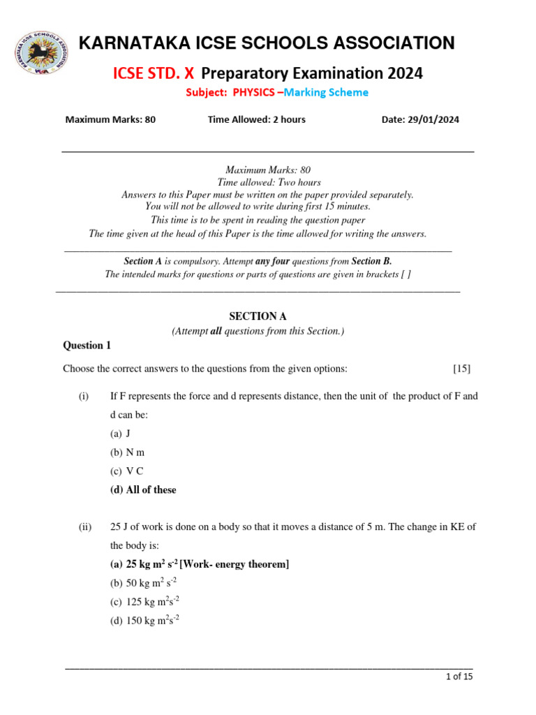 Icse Std X Karnataka Icse Schools Association Preparatory Examination