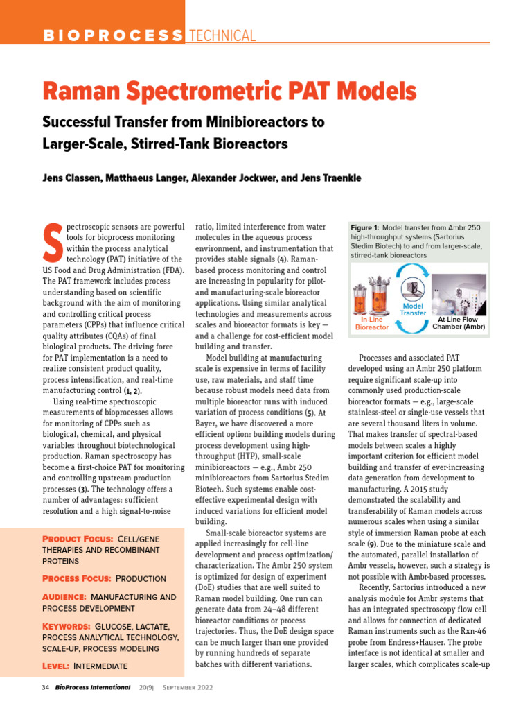 Raman Spectrometric PAT Models Successful Transfer From Minibioreactors ...