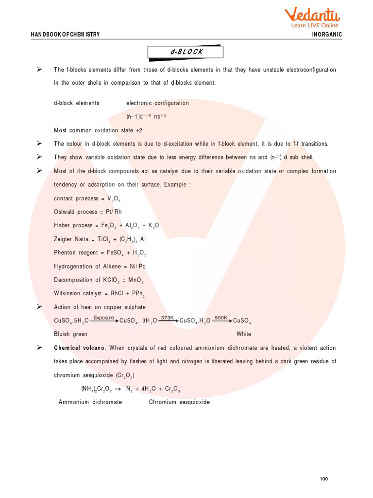 Inorganic Chemistry: d-Block Elements Guide | PDF | Transition Metals ...