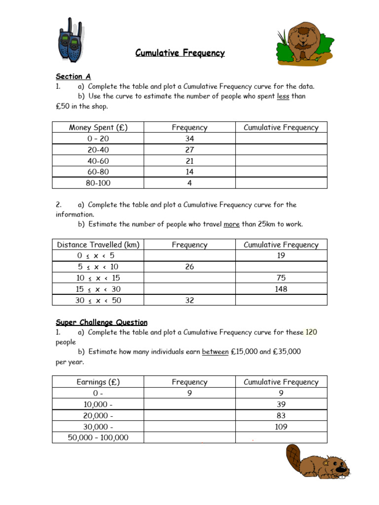 1) Cumulative Frequency Worksheet | PDF