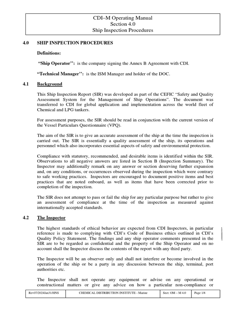 CDI-Marine Inspection Procedures Section 4 - Rev07 2024 | PDF | Safety ...