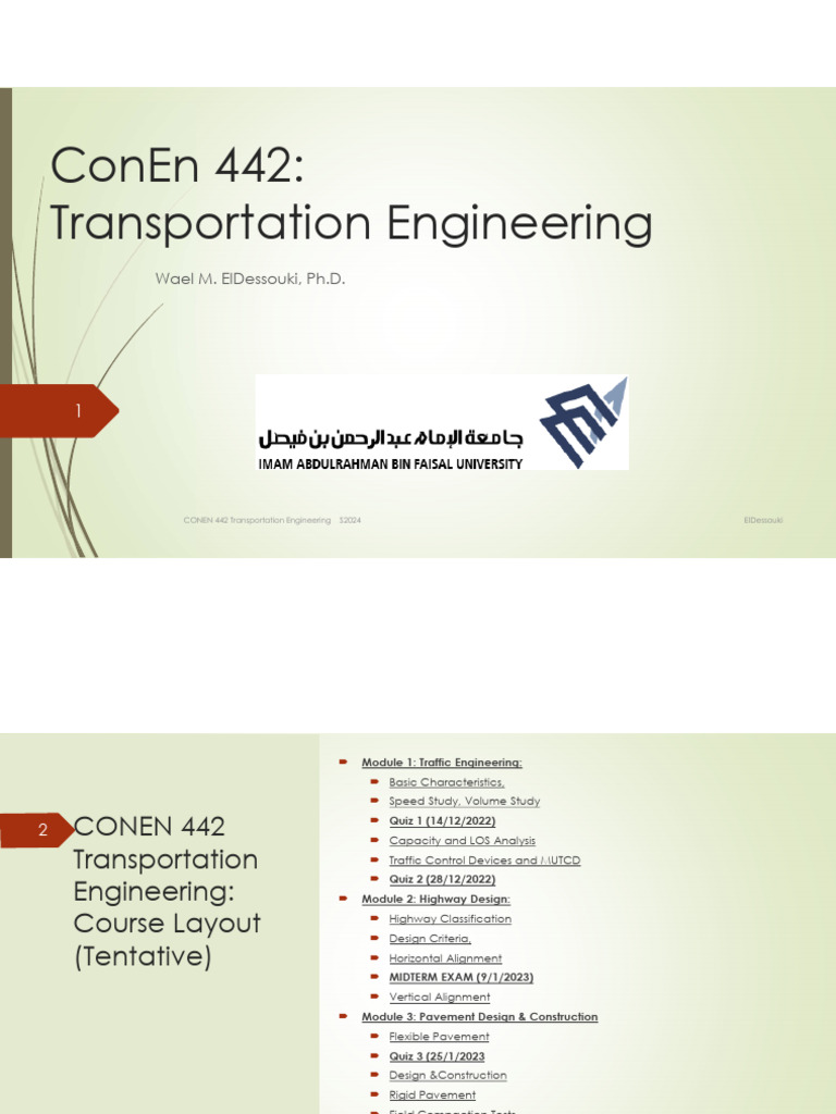 CONEN 442 Transportation Engineering Module1 S2024 | PDF | Traffic | Transport