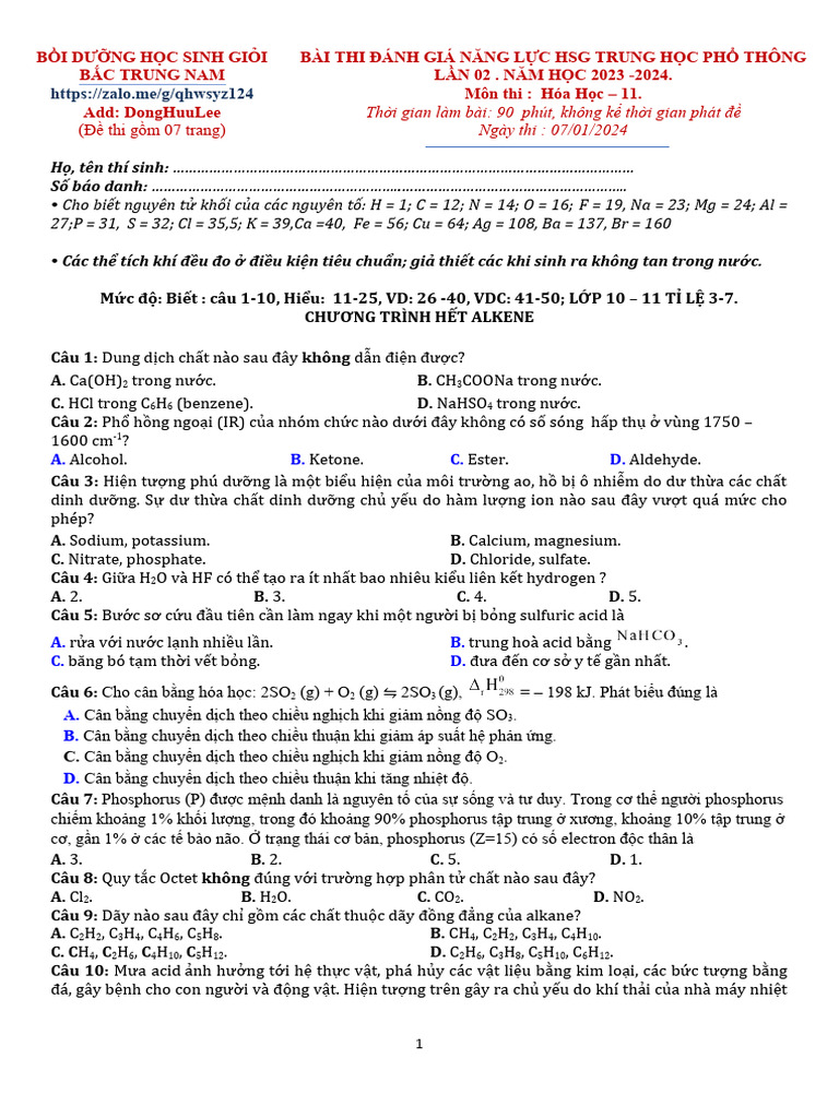 Đề Giao Lưu Hsg 11- Lần 02 | PDF