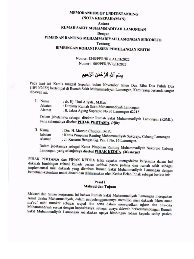 EP 2 MOU Bimbingan Rohani Pemulangan Pasien Kritis | PDF