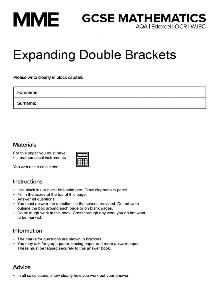 Expanding Double Brackets Questions MME | PDF | Area | Geometric ...