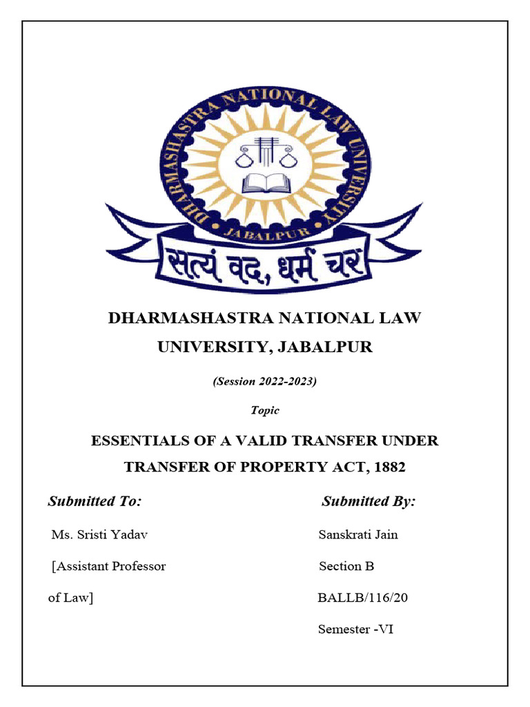 Dharmashastra National Law University, Jabalpur: Essentials of A Valid ...