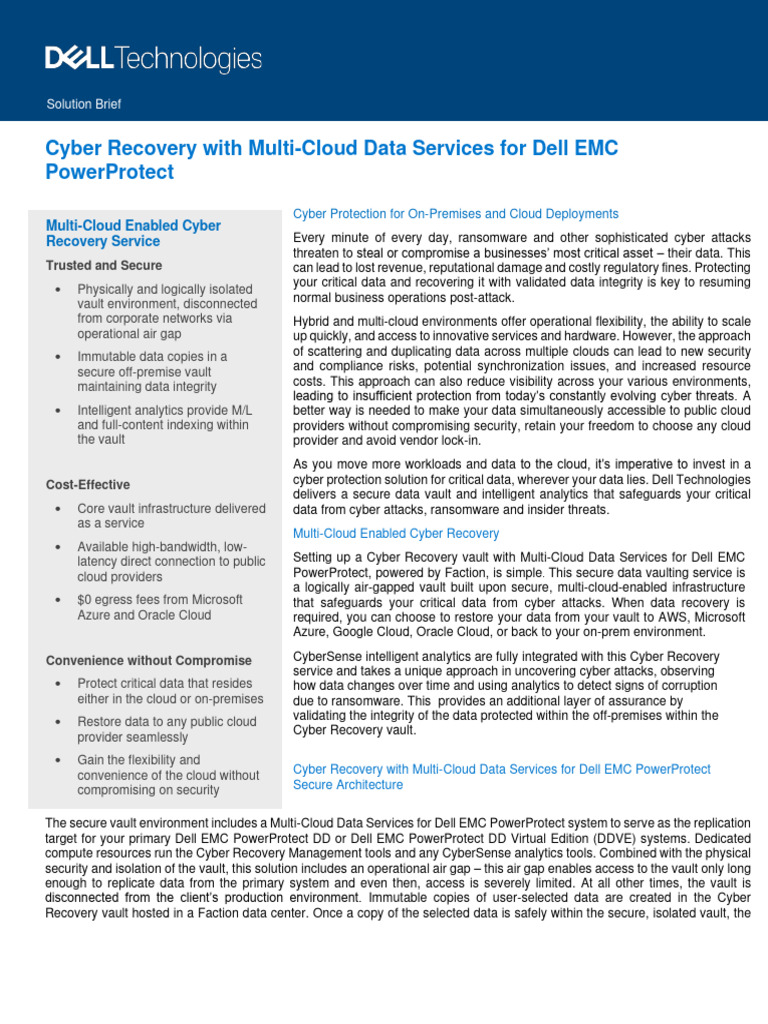 Cyber Recovery With Powerprotect For Multi Cloud Solution Brief | PDF | Cloud Computing | Security