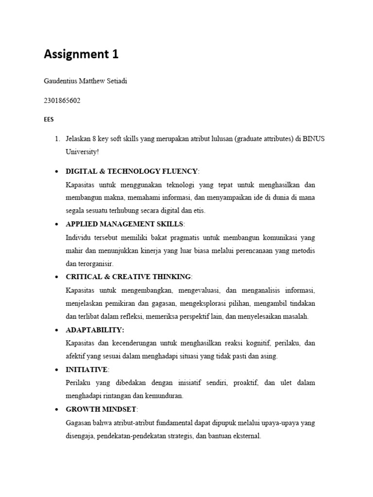 Assignment Month 1 EES 2301865602 | PDF | Seni