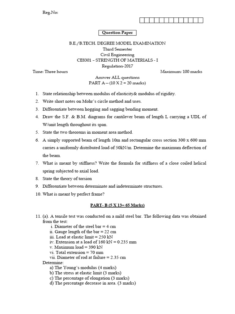 CE8301-Strength of Materials I | PDF | Beam (Structure) | Stress ...
