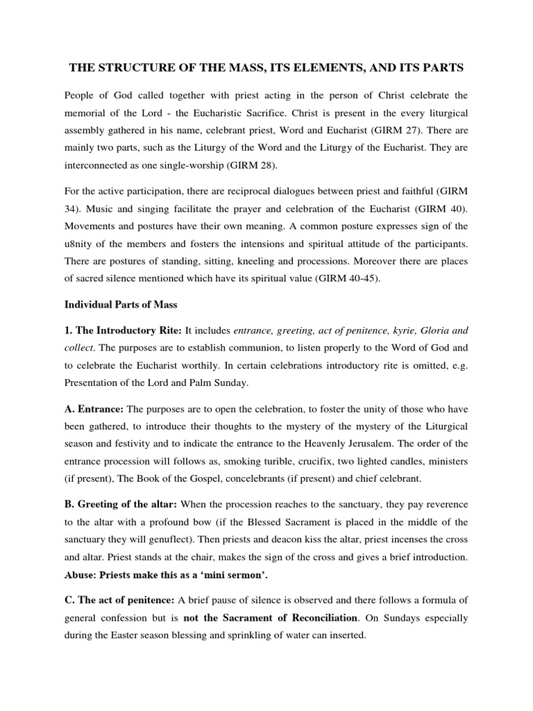 Summary of GIRM | PDF | Mass (Liturgy) | Eucharist