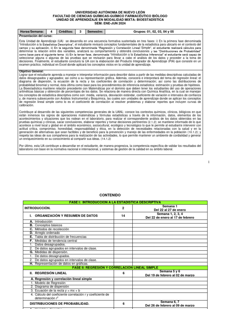 Plan de Trabajo BIOESTADÍSTICA MODALIDAD MIXTA EJ2024 | PDF | Estadísticas | Estadísticas ...