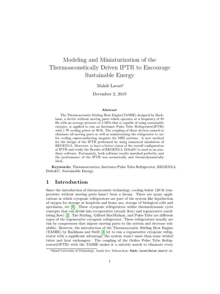 Modeling and Miniaturization of The Thermoacoustic | PDF | Fluid ...