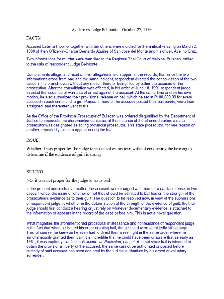 Aguirre Case: Judge's Bail Misconduct | PDF | Bail | Prosecutor