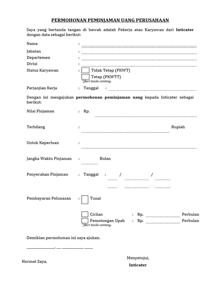 Formulir Peminjaman Uang Karyawan | PDF
