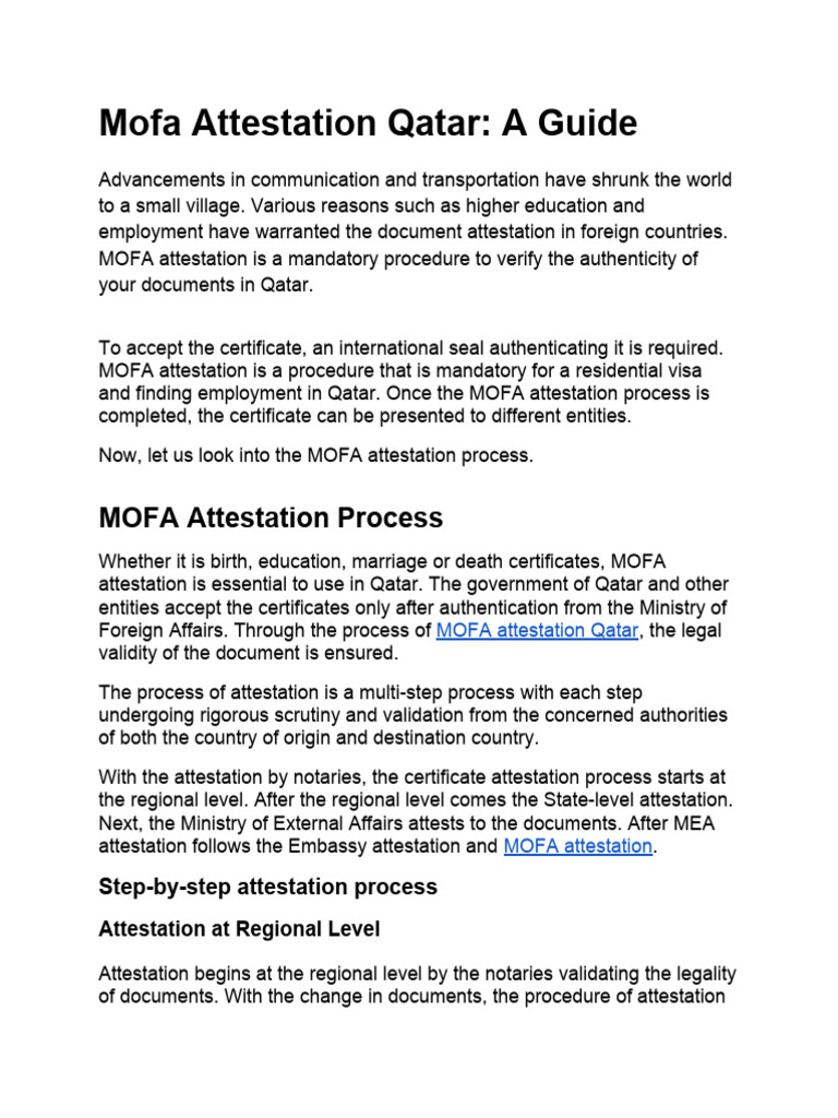Mofa Attestation Qatar - A Guide | PDF | Authentication | Government