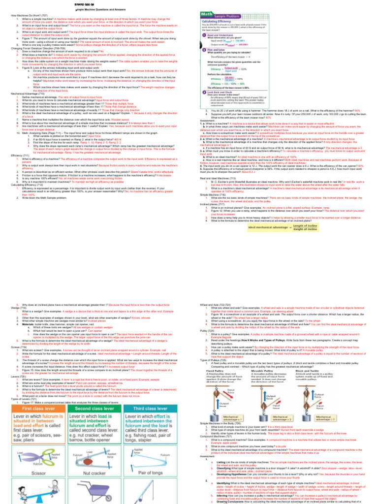 Simple Machine Worksheet Key | Download Free PDF | Lever | Machines