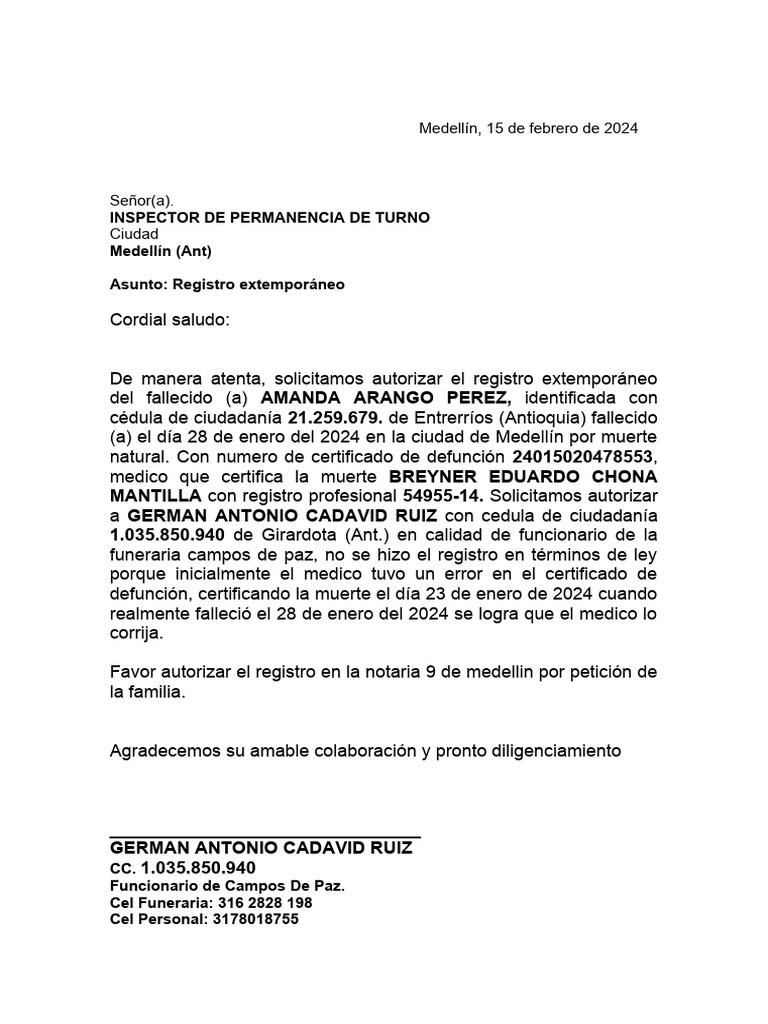 Solicitud de Registro Extemporáneo de Fallecimiento | PDF | Ciencias ...
