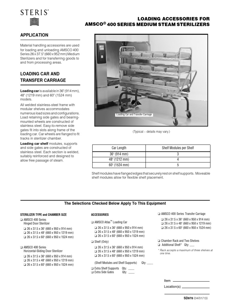 Loading Accessories For Amsco® 400 Series Medium Steam Sterilizers ...
