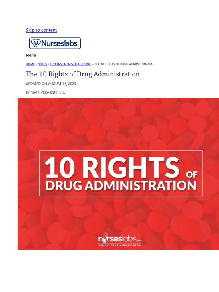 10 Rights Drug Administration | PDF | Nursing | Medical Error