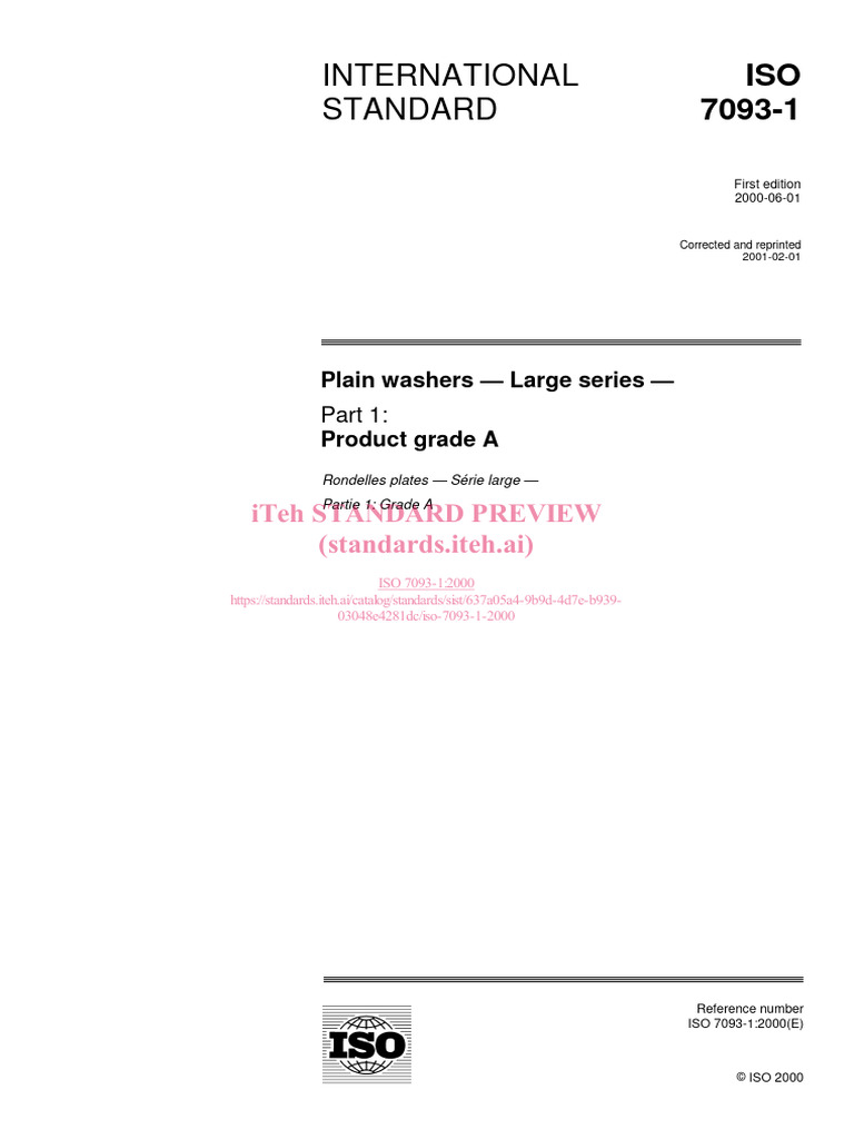 Washer - ISO 7093-1-2000 | PDF | Screw | International Organization For Standardization