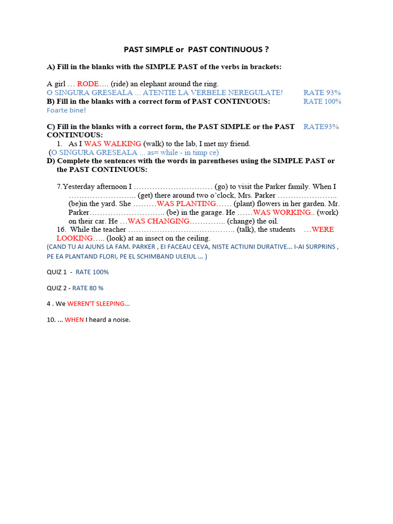 PAST SIMPLE or PAST CONTINUOUS - CORRECTION | PDF