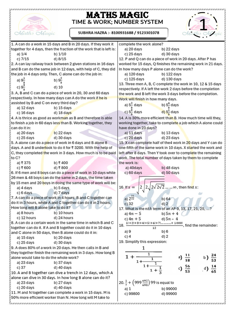 Maths Magic: Time & Work Number System | PDF