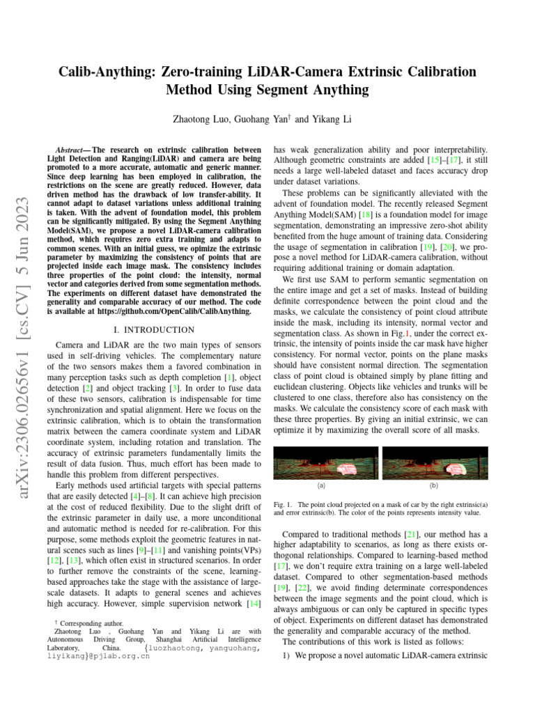 Calib-Anything: Zero-Training Lidar-Camera Extrinsic Calibration Method Using Segment Anything ...