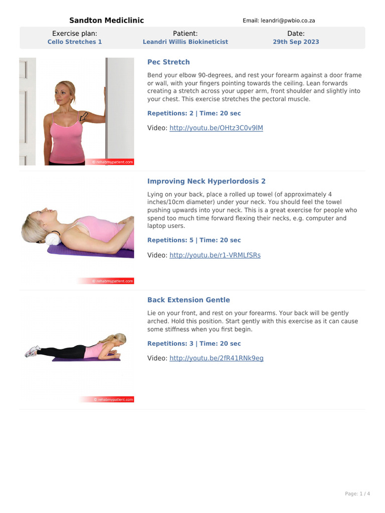 Exercise Plan | PDF | Anatomical Terms Of Motion | Low Back Pain