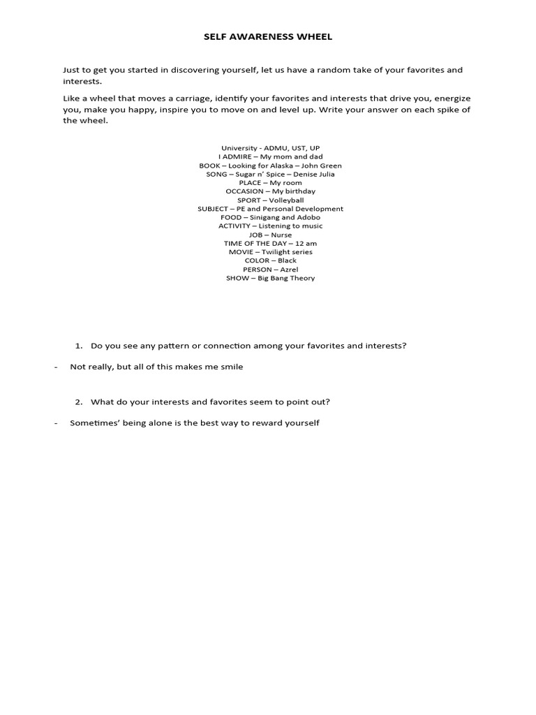 Self Awareness Wheel | PDF | Self-Improvement