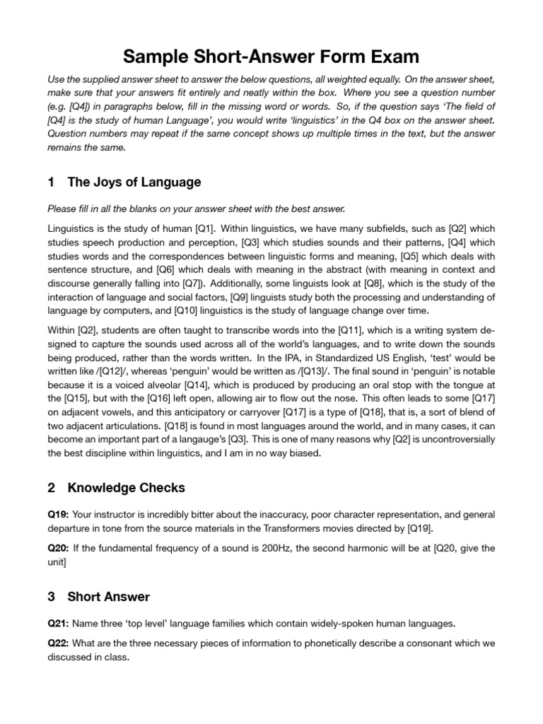 Sample Writtenanswer Exam | PDF | Linguistics | Phonetics